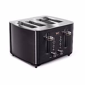 Crux 4-Slice Toaster with Extra Wide Slots & 6 Setting Shade Control, Black Stainless Steel