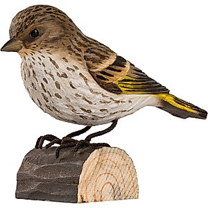 WILDLIFEGARDEN Wildlife Garden Pine Siskin DecoBird, Artisanal Hand-Carved Wood Replica, Ornithologist Approved Life-Like Figurine Designed in Sweden