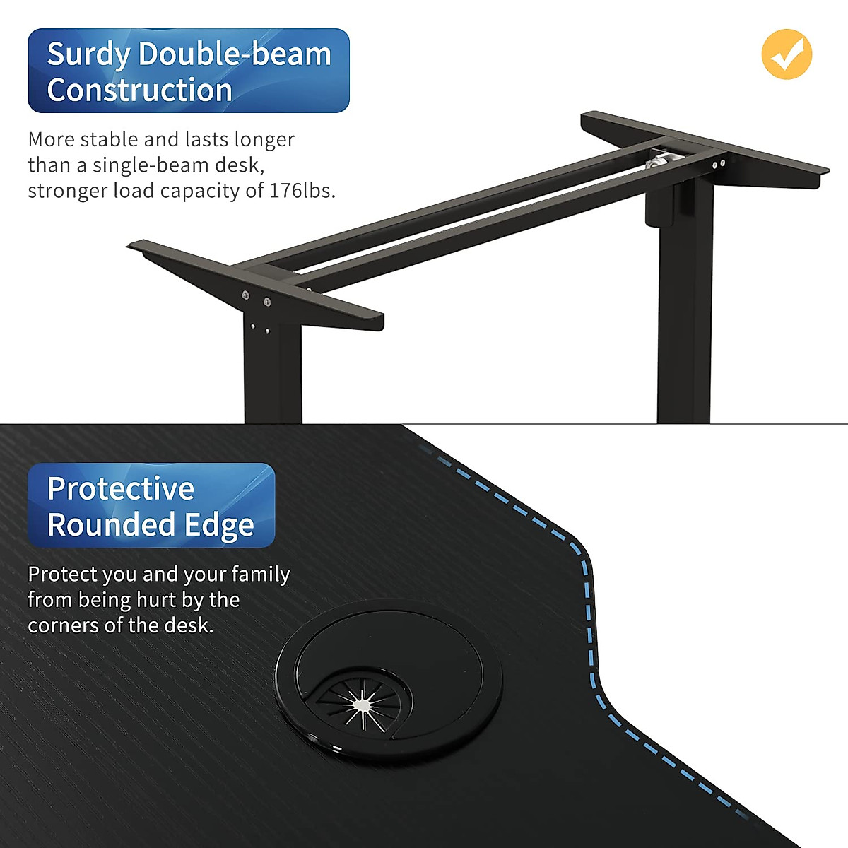 HASDWORK Electric L Shape 59 Inches Standing Desk, Height Adjustable Sit Stand Up Computer Table, Large Modern Smart Ergonomic Home Office Workstation with Splice Board Black Top + Black Frame