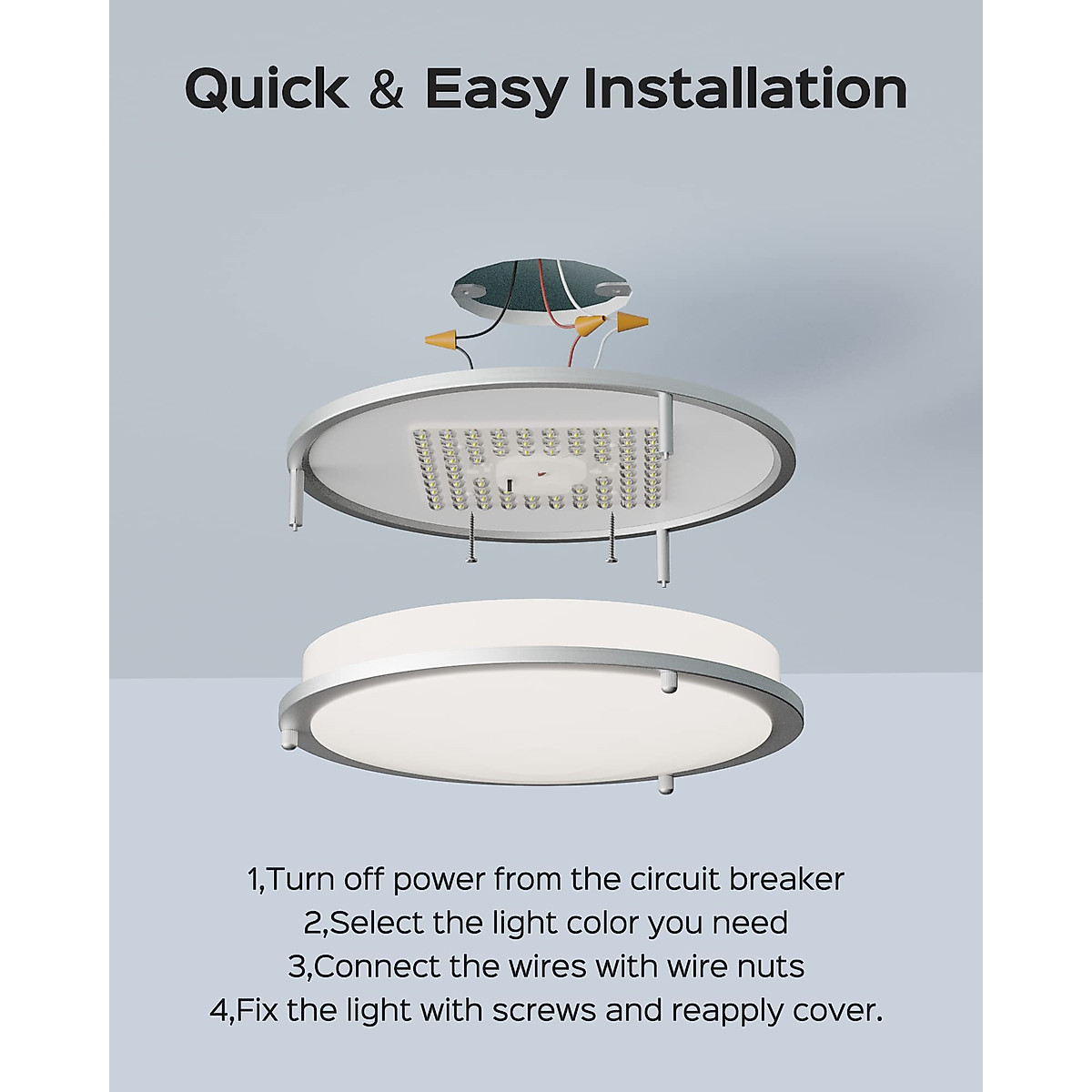 JACKYLED 13 Inch Flush Mount Ceiling Light, Brushed Nickel Ceiling Light Fixture, 3000K/3700K/4500K/5100K/6000K Dimmable Lighting for Bathroom Bedroom Kitchen Stairwell, 36W, 2 Pack