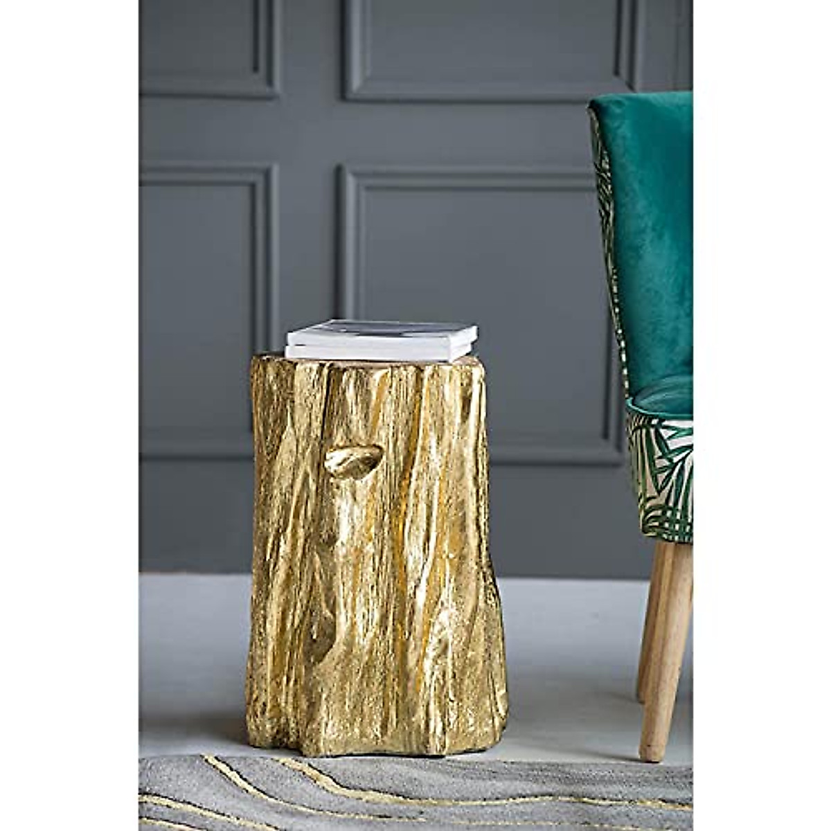 A&B Home Nature Wood Texture Inspired, End Table Side Table Living Room Furniture Luxury, Golden Tree Trunk Garden Stool or Gold Coffee Table Accent Tables for Small Spaces - 13.5x13x20