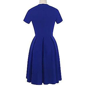 oxiuly Women's Vintage Half Sleeve O-Neck Contrast Casual Pockets Party Swing Dress OX253 (Royal Blue, L)