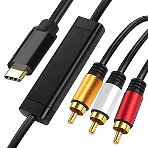 USB C to RCA Adapter 1080P, 6FT Active Type C to RCA Converter, Male USB C to 3-RCA Out Lead Video Adattatore Cord for Laptop, Computer,Projector