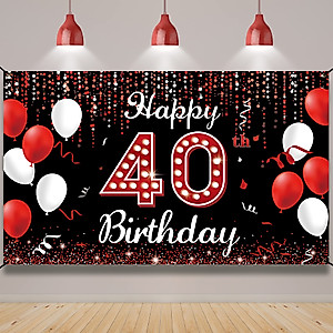 40 Birthday Decorations Backdrop Banner, Happy 40th Birthday Decorations for Women, Red Black White 40 Years Old Birthday Photo Props, Forty Birthday Party Sign for Outdoor Indoor, Fabric Vicycaty