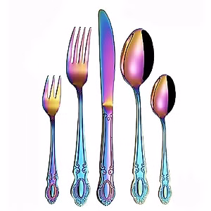 20-Piece Silverware Set with Steak Knives for 4,Unique Decorative Design，Stainless Steel Flatware Cutlery Set For Home Kitchen Restaurant Hotel, Kitchen Utensils Set, Mirror Polished, Dishwasher Safe
