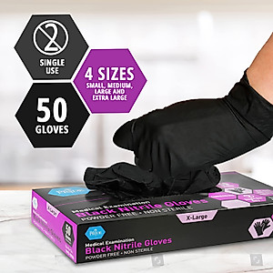 MED PRIDE Black Nitrile Examination Gloves Medium [Box of 50]- 4 Mil Thick Disposable Latex/Powder-Free Surgical Gloves For Doctors Hospital & Home Use