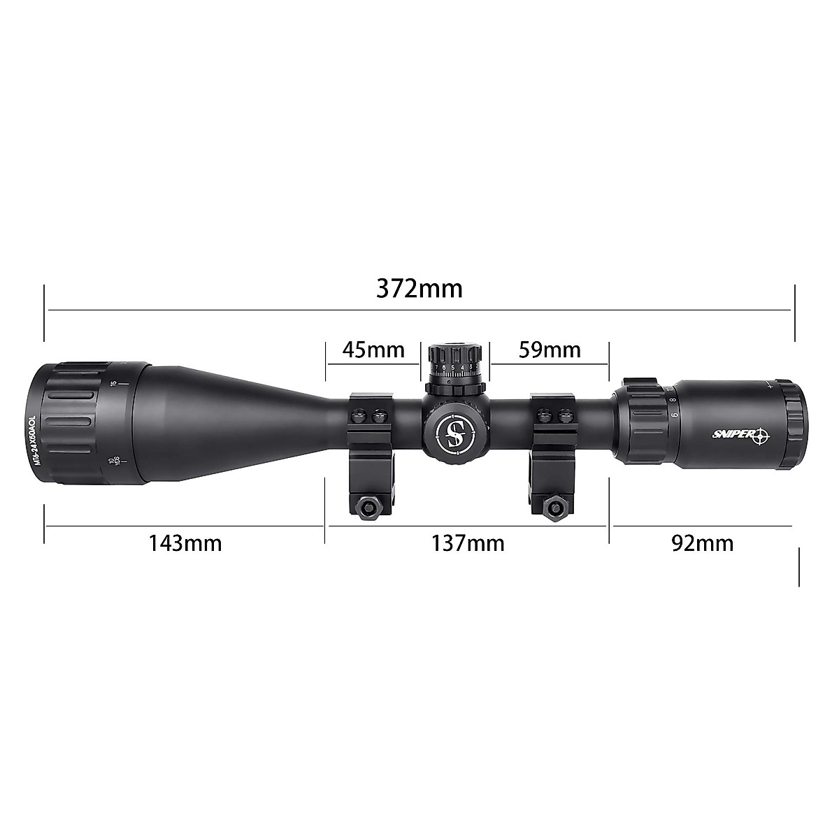 SNIPER MT 6-24x50 Rifle Scope with Red/Green/Blue Illuminated Reticle Riflescope, Adjustable Objective