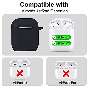 Enbiawit Silicone Airpods Case Cover,Compatible with AirPods 1/2 Case,Silicone Protective Case with Bracelet Keychain(Black)