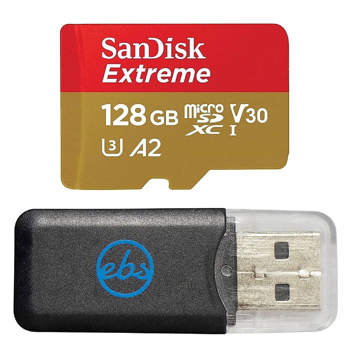 SanDisk 128GB Micro SDXC Extreme Memory Card for DJI Drones Works with Mini 3 Pro, Mini 3, DJI RC (SDSQXA1-128G-GN6MN) Class 10 Bundle with (1) Everything But Stromboli Micro SD Card Reader