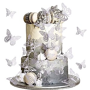 40 PCS Laser 3D Butterfly Cupcake Toppers Hollow Arts Butterfly Cake Decorations for Baby Shower Wedding Fairy Birthday Party Supplies Butterfly Wall Sticker Decoration Mixed Styles Silver