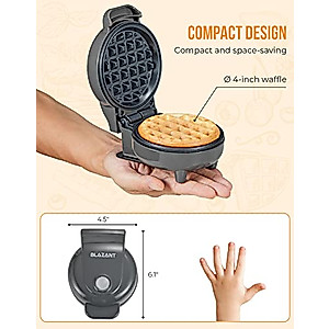 Mini Waffle Maker, Small Waffles Iron Keto Chaffles Single Compact Design Nonstick, Breakfast, Snacks, Hash Browns, 4 Inch Gray 550W BLAZANT