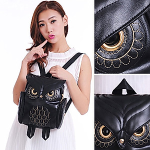 WYSBAOSHU Womens Fashion Owl Backpack Girl's PU Leather Mini Daypacks(Black)