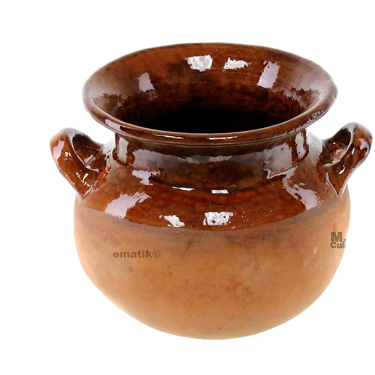 Olla Frijolera De Barro 1.5 Qt. Mini Traditional Handmade Mexican Authentic Artisan Barro Clay 100% Stockpot with Brown Glaze Interior Finish