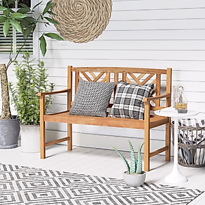 Tangkula Patio Acacia Wood Bench, 2-Person Outdoor Loveseat Chair, Cozy Armrest & Backrest, Sturdy Acacia Wood Frame, Outdoor Slatted Seating Bench for Backyard, Garden, 800 lbs Max Load