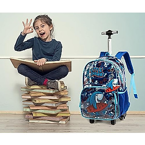 MOHCO Clear Rolling Backpack Kids Wheeled School Bookbag for Boys and Girls (Shark)