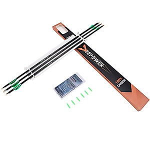DEEPOWER 6 Pack 31 inch 100% Carbon Arrows with Lighted Nocks and Broadheads for Compound Bow and Recurve Bow Shaft Spine 350/400/500