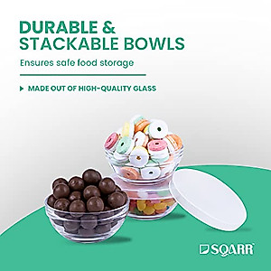 SQARR Small Glass Bowls with Lids - Perfect Prep Bowls for Kitchen Lovers - Mini Bowls for Candy, Dessert, Nuts, Party, Dips, Condiments, Sauces, Ingredients (Set of 12)