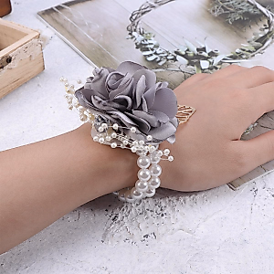 BESPORTBLE Artificial Rose Wrist Rose Wrist Corsage Wristlet with Artificial Pearls Wrist Corsage Hand with Elastic Wristband for Girl Bridesmaid Wedding Party Prom