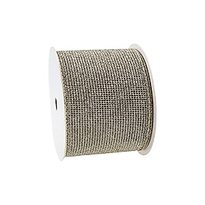 DINDOSAL Champagne Gold Wired Ribbon Champagne Mesh Ribbon Metallic Glitter Wired Ribbon for Crafts, Topper Bows, Wreaths, Gift Wrapping, Home Decor, 2.5" x 10 Yards x 1 Roll