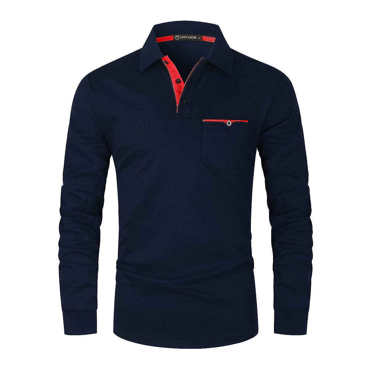 GHYUGR Men's Long Sleeve Polos Contrasting Colors Design Golf T-Shirt Casual Polo Shirts,XXXL,Blue 3