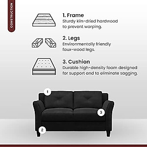 LifeStyle Solutions Grayson Love Seats, 57.87"x32"x32.68", Black