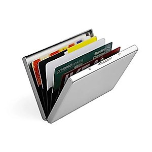 Feisuo Ultra Thin Aluminum Metal Wallets - RFID Blocking Credit Card Wallet Holder for Men & Women - Best Card Protector with 6 PVC Slots and Durable Stainless Steel Latch