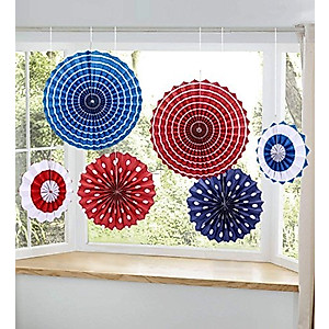 4th of July Party Decorations Set - Stars Stripes, Hanging Paper Fans, Paper Pom poms Kit for Independence Day, Patriotic Favor Backdrop, Memorial Day Baby Shower, Nautical Red White Blue
