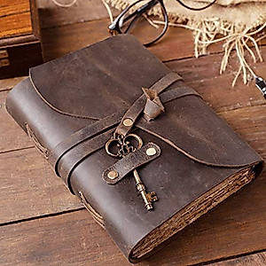 Vintage Leather Journal - Antique Handmade Deckle Edge Vintage Paper Leather Bound Journal - Book of Shadows Journal - Leather Sketchbook - Drawing Journal - Great Gift (Vintage Brown, 7.5"x5.5")