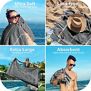 Utopia Towels Pack of 2 Turkish Beach Towel (40x72 Inches), Oversized 100% Cotton Sand Free Lightweight Absorbent Quick-Dry Beach Blanket, Extra Large Turkish Bath Towels for Travel and Pool (Grey)