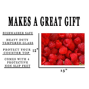 Fresh Raspberry Kitchen Glass Cutting Board Decorative Gift For Mom Red Raspberries Design