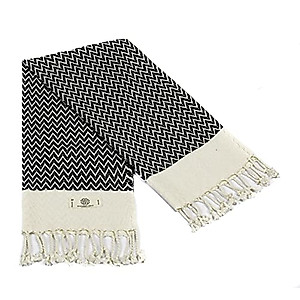 Madamelique Exclusive Hand Towels Set of 2-18 x 40 Inches - Decorative Bathroom Peshtemal Towel for Hand, Face, Hair, Yoga, Tea, Dishcloth, Kitchen and Bath - 100% Pure Cotton (Black)