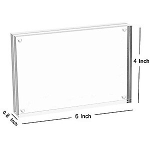 Meetu Acrylic Picture Frame 4x6,Clear Freestanding Double Sided 20mm Thickness Frameless Magnetic Photo Frames Desktop Display with Gift Box Package(5 Pack)