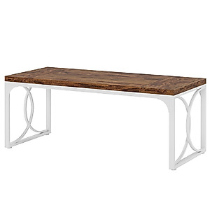 Tribesins Rectangular Dining Table, 63-inch Wood Kitchen Table with Strong Metal Frame, Industrial Large Long Dining Room Table for 4-People Family (Walnut and White)