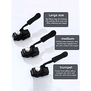 6 Sets 2 Sets Small, 2 Sets Medium, 2 Sets Large Replaceable Zipper Head for Clothing Bags, Travel Bags, Wallets, Tents, Golf Bags and Other Zipper Repair