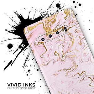 DesignSkinz Rose Pink Marble & Digital Gold Frosted Foil V13 Protective Vinyl Decal Wrap Skin Cover Compatible with The Samsung Galaxy S20 (Screen Trim & Back Glass Skin)