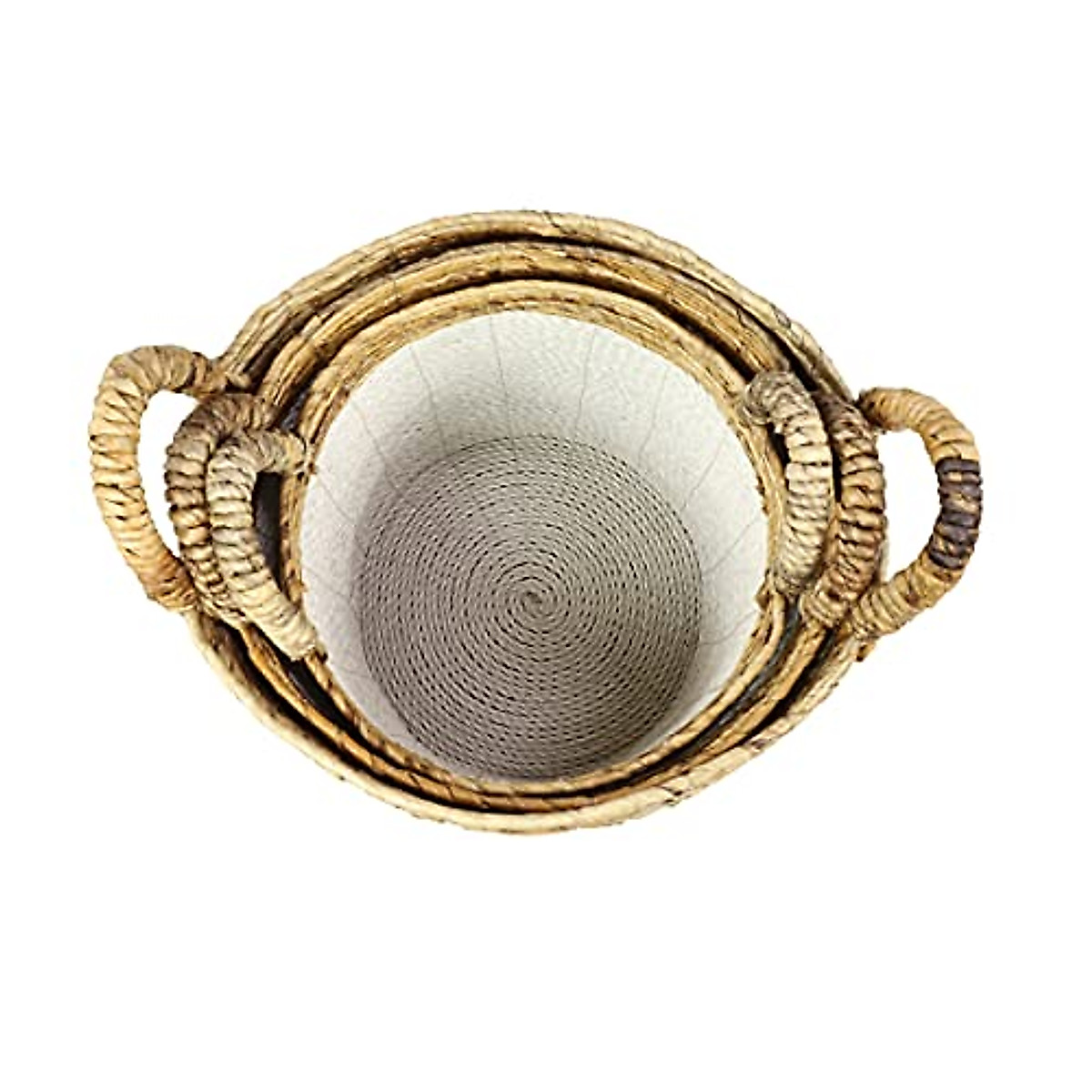 White Dried Plant Material Coastal Storage Basket (Set Of 3) 16 X 16round Rattan