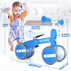 Peradix Baby Balance Bikes Adjustable Bicycle | Riding Toys for 10 Months Old Toddlers Children Boys Girls | No Pedal Silent Wheels Bicycle | Best First Birthday Gift