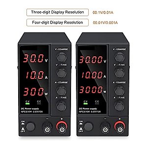 Adjustable DC Power Supply 30V 10A LED Lab Power Supply 60V 5A Voltage Regulator Stabilizer Switching Bench Source(4Digits 30V 10A)