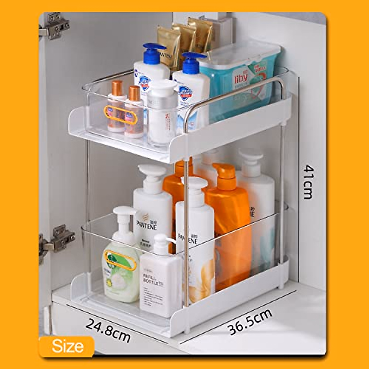 Pull Out Under Sink Organizer 2 Tier Multi Purpose Sink Organizers Storage for Bathroom Kitchen Sink Storage Organizer Sliding Cabinet Organizer,White,L