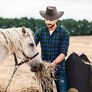 ZELARMAN Horse Hay Bag with Large Capacity，Slow Feeder Hay Nets， Leather Trim Feeding Bag for Horses, Sheep