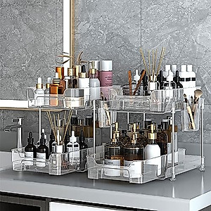 Mezdbrud Bathroom Organizer, Bathroom Counter Organizer 2 Tiers Clear Under the Sink Organizer Kitchen Organizers Storage Pull Out Cabinet Organizer Makeup Organizer for Vanity Perfume Tray (2 Tiers)