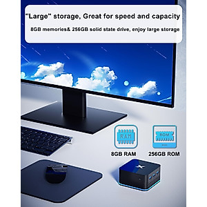 Mini PC with 11th Gen 4 Core Intel Celeron N5105 (up to 2.90GHz), 8GB DDR4 256GB SSD Micro Desktop Computer, 2.4G/5G Dual WiFi Bluetooth4.2 Dual Ethernet Ports