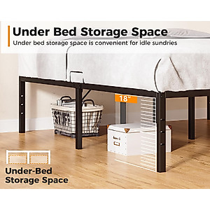 KKL King Size Bed Frame, 18 Inch Heavy Duty Steel Platform with Mattress Anti-Slip Rods, Bed Frame with Underneath Storage Space, No Box Spring Needed, Easy Assembly, Black