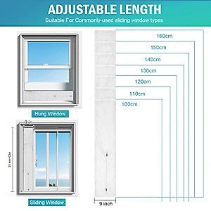YoleShy Portable AC Window Seal for AC Unit, Portable AC Window Kit for Portable Air Conditioner Window Seal 25X102~160 cm AC Window Vent Kit with Zip and Adhesive Fastener AC Unit Window Seal