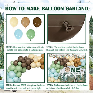 Hombae One Happy Camper Birthday Decorations, First Birthday Decorations, Camping 1st Birthday Party Decor, Green Backdrop Balloon Banner Cake Topper Crown Poster Cutout Balloon Boxes 114 PCs