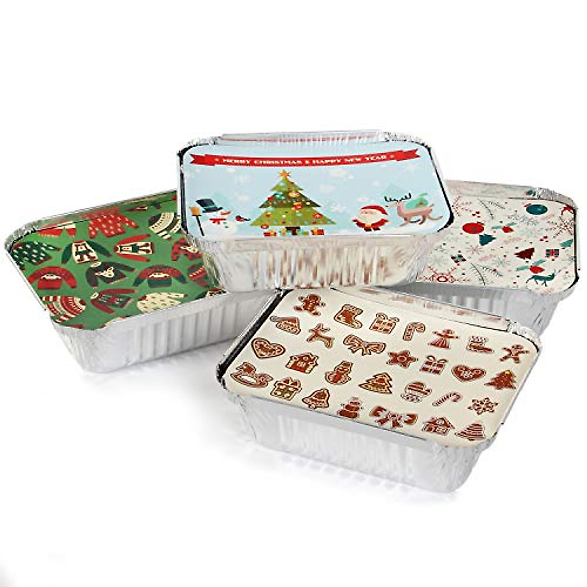 JOYIN 48 Pcs Christmas Cookie Tins with Lids for Gift Giving, Rectangular Treat Foil Containers, Tupperware Disposable Food Storage Pan for Holiday Leftovers Goodie Container or Cookie Exchange