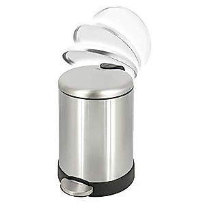 Glad Small Trash Can, 1.2 Gallon | Round Stainless Steel Garbage Bin with Soft Close Lid & Step Foot Pedal | Metal Waste Basket with Removable Inner Bucket, Stainless