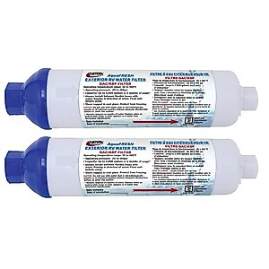 VALTERRA A01-1132VP AquaFRESH Replacement Exterior RV Water Filter w/Hose Connections - Pack of 2