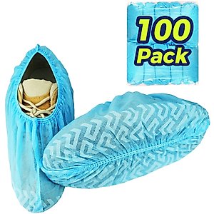 Shoe Covers Disposable Non Slip, Aokmok 100 Pack (50 Pairs) Non Woven Fabric Boot Covers for Indoors, Textured Grip, Durable & Slip Resistant Booties Shoe Covers, One Size Fits Most