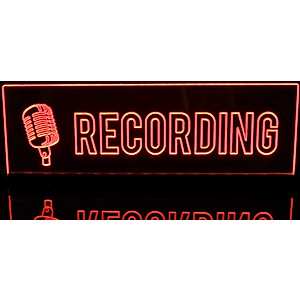 ValleyDesignsND Recording Home Music Room Studio Court with Mic Ceiling, Desk, or Flat to The Wall Mount Acrylic Lighted Edge Lit Sign 11-21" 15-30 Led 9 Foot Cord 11123 Made in The USA